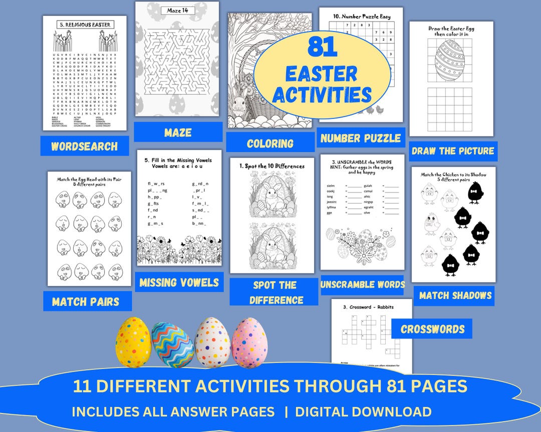 Easter Activities Bundle for Kids, 81 Fun Easter Activity Pages ...