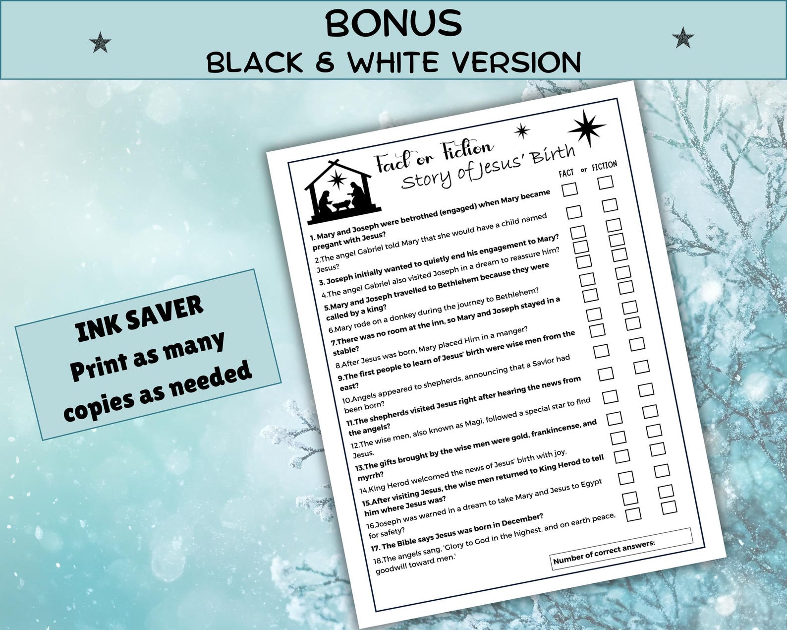 Bible Christmas Trivia Game 18 Questions on the Story of Jesus' Birth ...