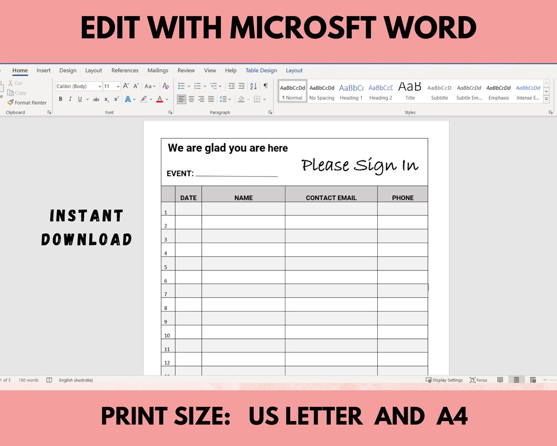 Editable Sign in Sheet, Open House Sign in Template, Attendance Sheet ...