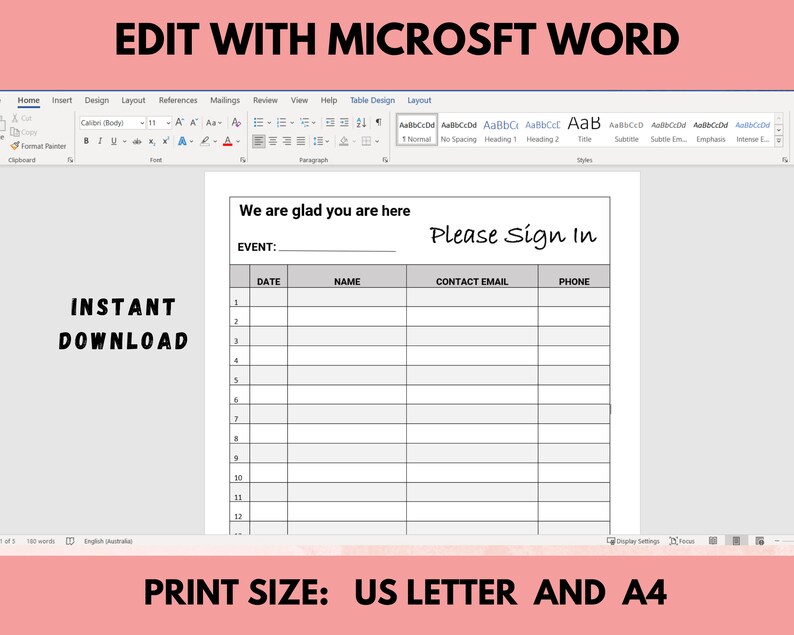 Editable Sign in Sheet, Open House Sign in Template, Attendance Sheet ...