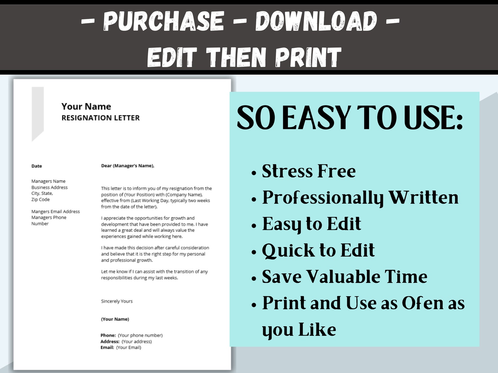 Resignation Letter Template Editable and Customizable Letter of ...