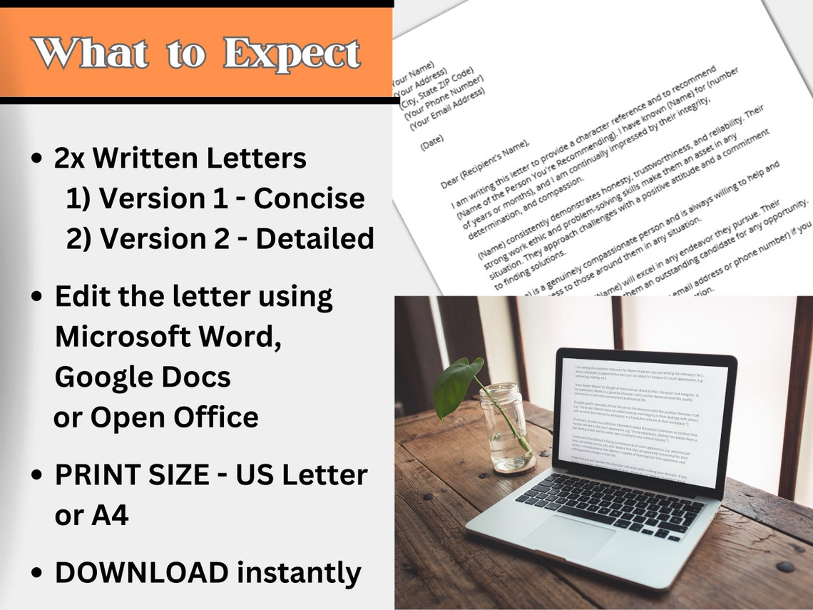 Character Reference Letter Template, Edit With Microsoft Word or Google ...