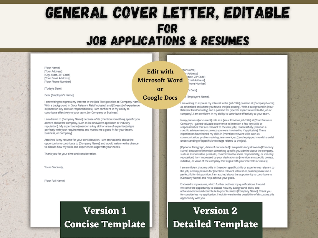 Cover Letter Template, Simple Cover Letter, Edit With Microsoft Word or ...