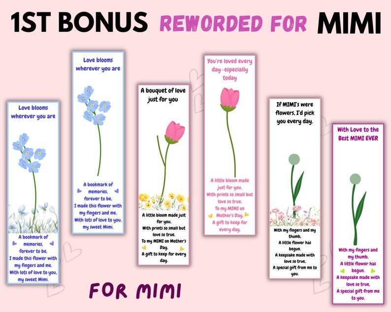 Grandmother Mother's Day Printable Bookmark, Kids Fingerprint Art ...