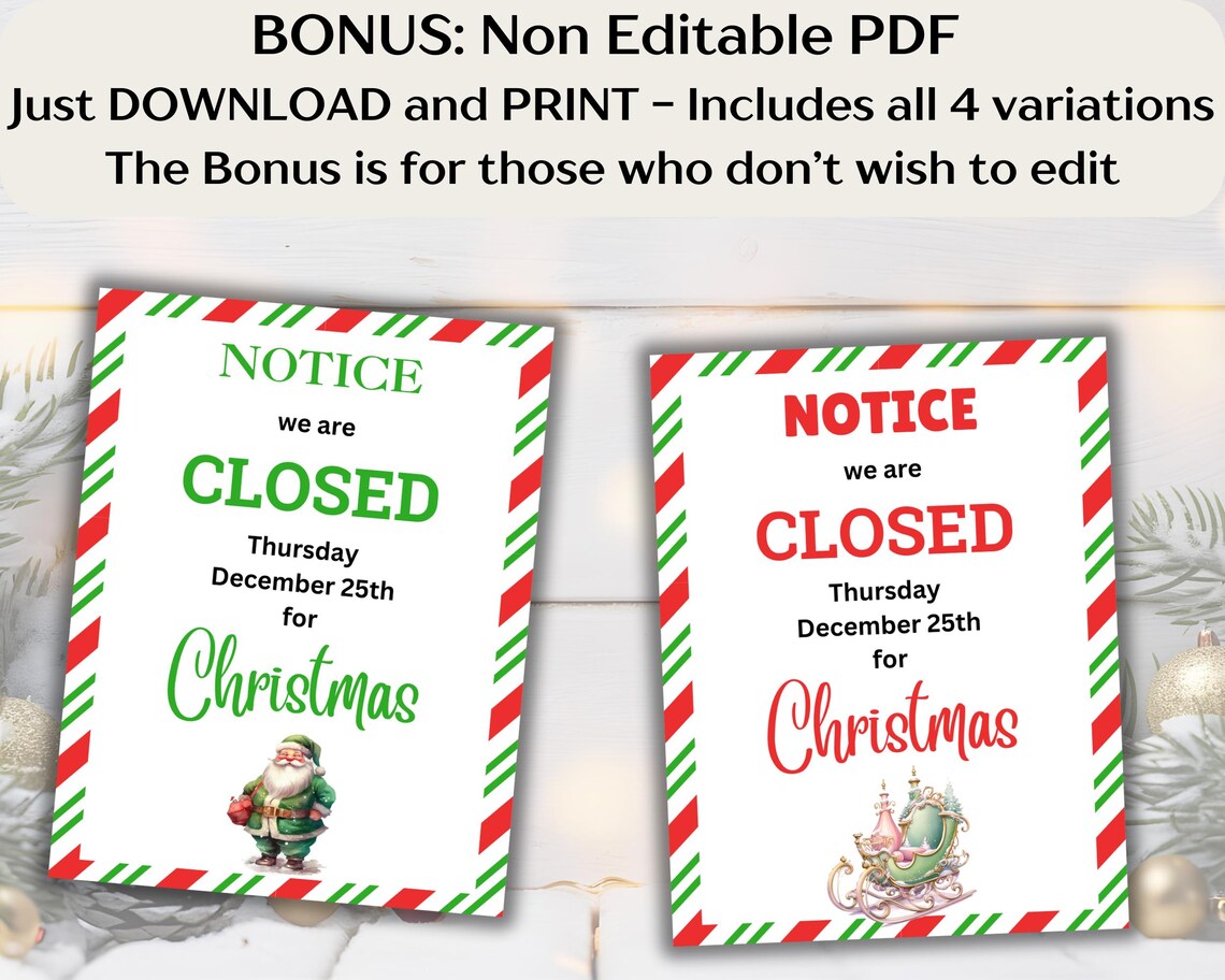 Closed Christmas Sign, Editable Office Sign for Door, Business Holiday ...