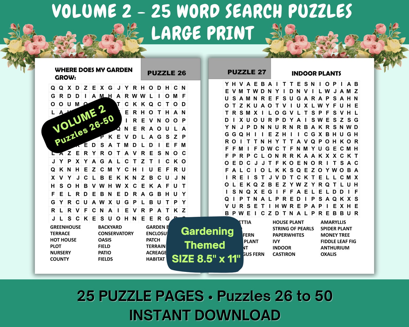 Volume 2 Word Search Puzzles, 25 Fun Gardening Themed Word Find Puzzles ...
