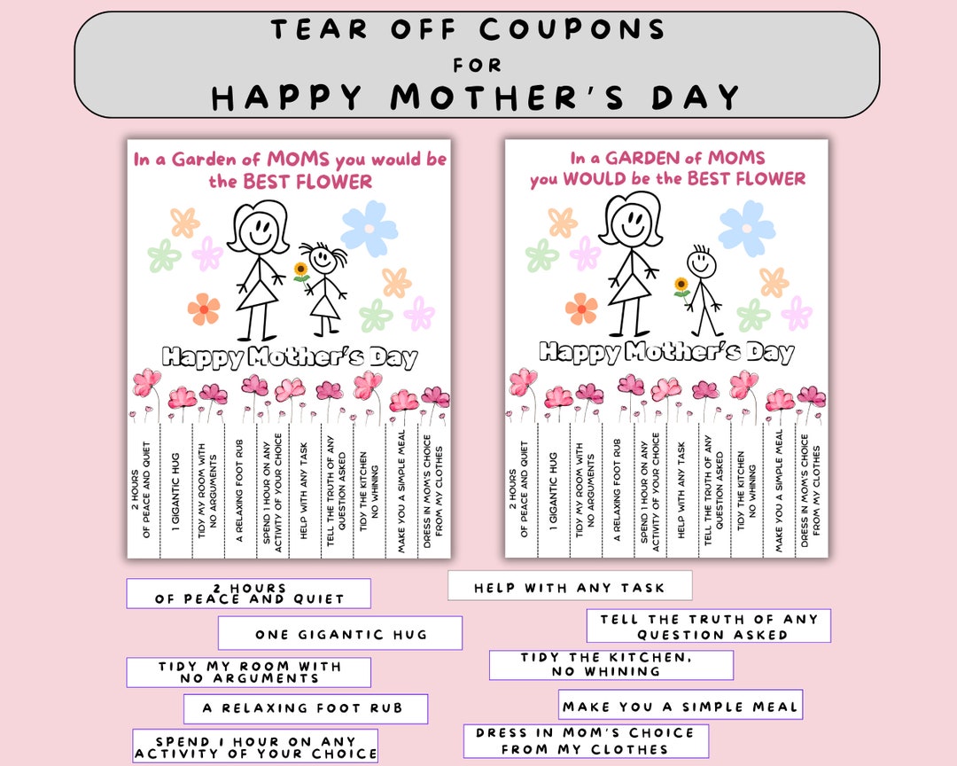 Mother's Day Tear off Coupon Flyer - Printable Gift for Mom From Child ...
