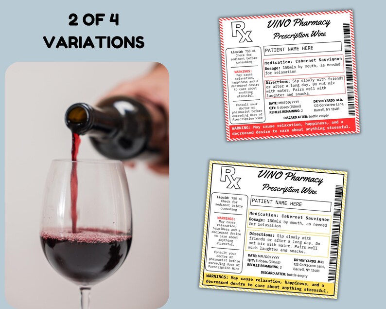 Editable Prescription Wine Label Gag Gift, Wine Bottle Label Template ...