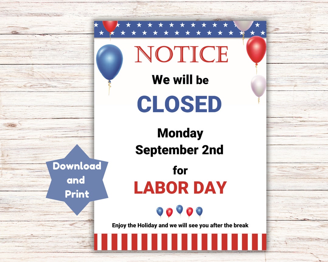 Labor Day Closed Sign for Door Printable Sign, Closed on Labor Day Business Door Sign, Closed ...