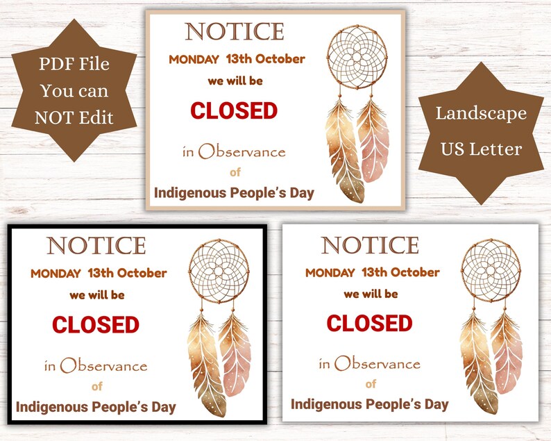 Indigenous People's Day Closed Sign for Door a Printable Sign, Closed ...