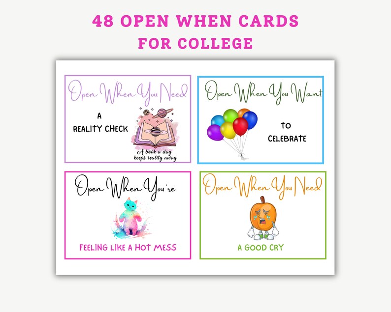 Open When Cards for a College Care Package, Open When Letters, Open ...