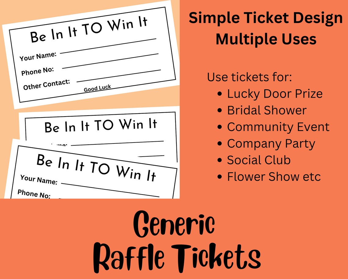 Raffle Tickets, Generic Ticket Template or Event Raffle Ticket, Use for ...
