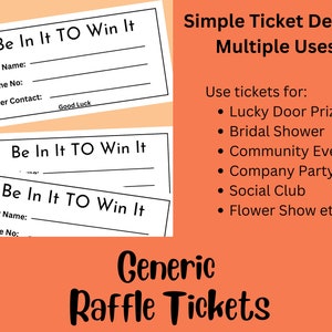 Raffle Tickets, Generic Ticket Template or Event Raffle Ticket, Use for ...