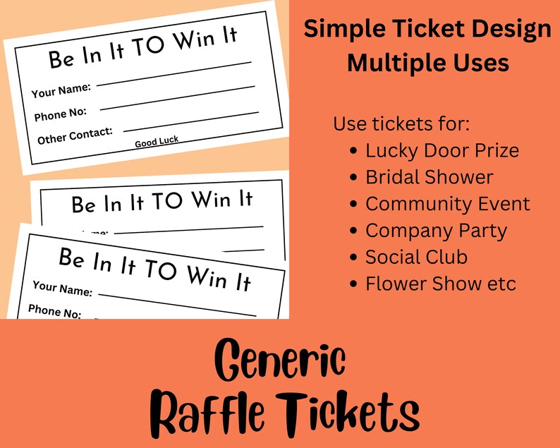 Raffle Tickets, Generic Ticket Template or Event Raffle Ticket, Use for ...
