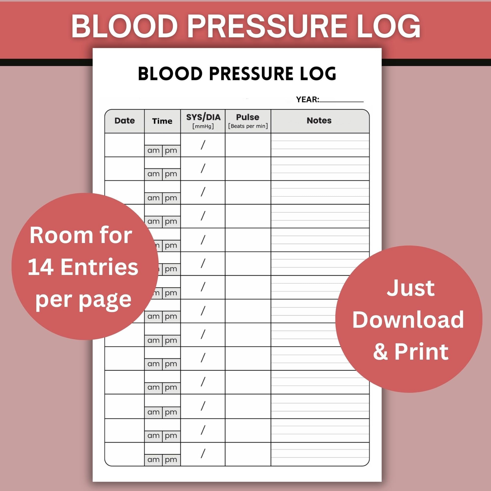 Blood Pressure Log Blood Pressure Chart to Effortlessly - Etsy UK