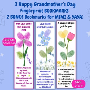 Grandmother Mother's Day Printable Bookmark, Kids Fingerprint Art ...