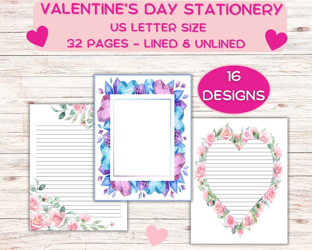 Printable Valentine's Day Stationery Set, 16 Designs; Letter Writing ...