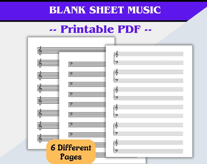 Printable Blank Sheet Music Treble Clef Notation Sheets Staff Stave ...