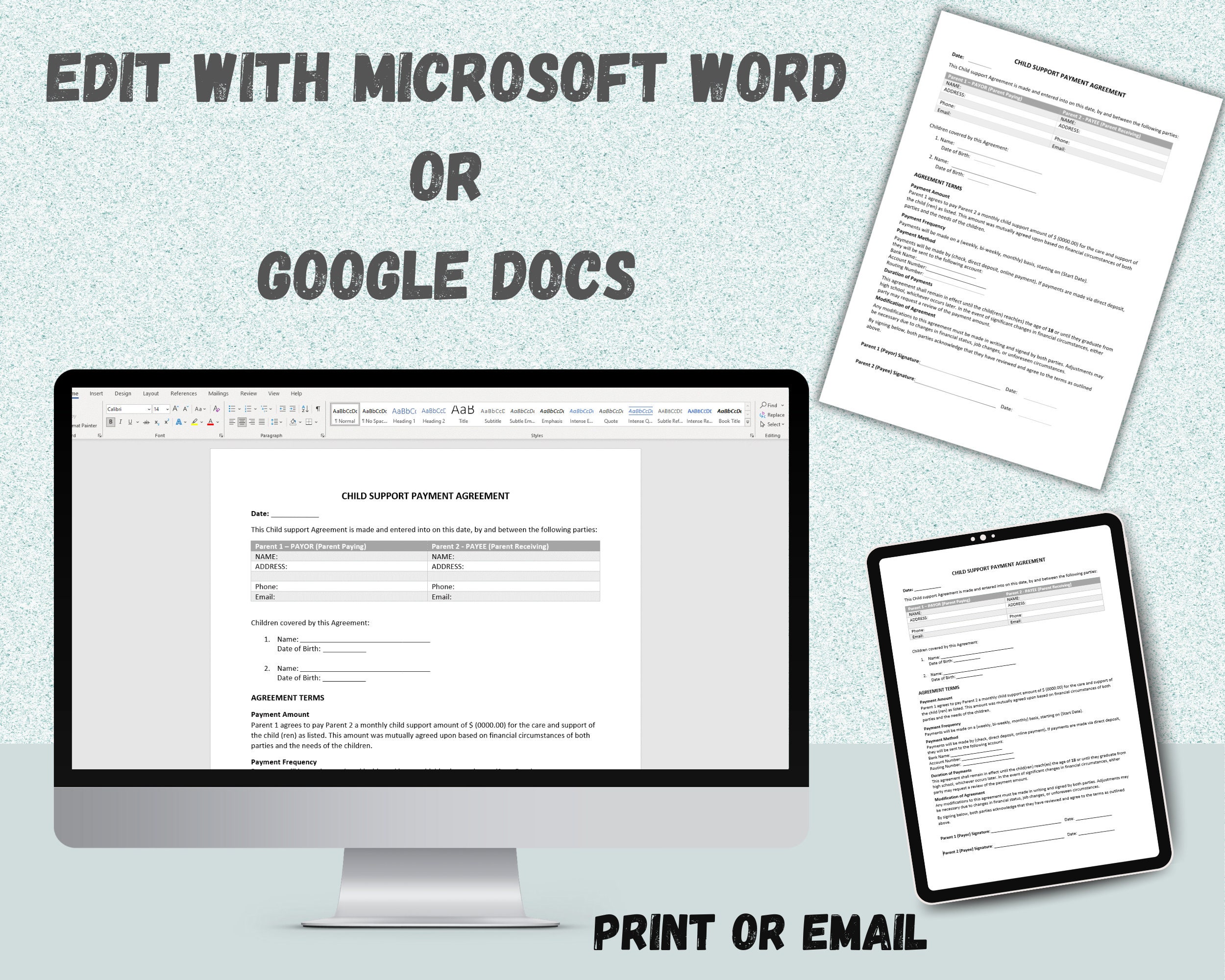 Editable Child Support Payment Agreement Letter - Personalize With Ease ...