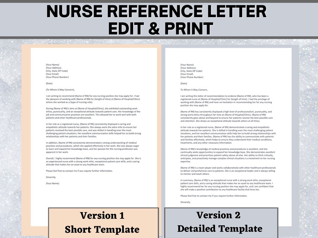 Letter of Recommendation Template for Nurses, Professional Reference ...