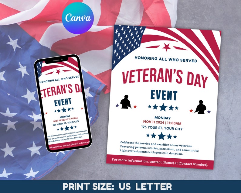 Editable Veteran's Day Flyer Template for Event Promotion Happy ...