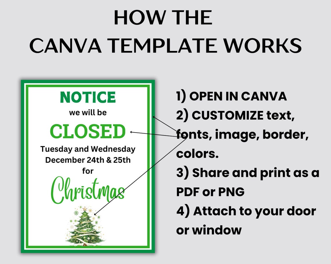 Closed Christmas Sign, Editable Office Sign for Door, Business Holiday ...
