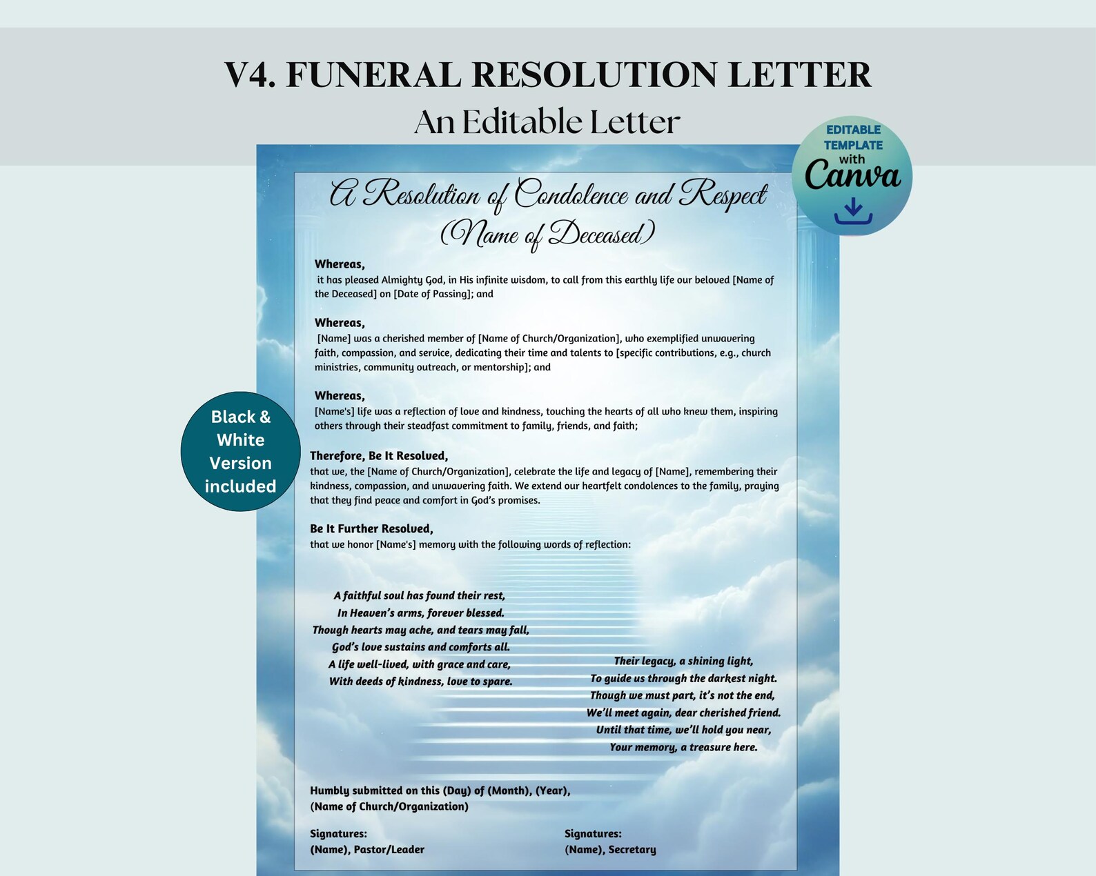 A Funeral Resolution Letter of Condolence and Respect, Use in Your ...