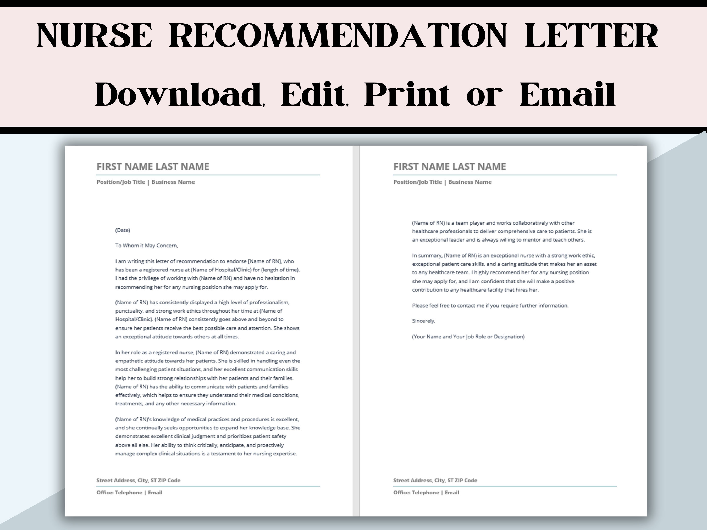 Letter of Recommendation Template for Nurses, Professional Reference ...