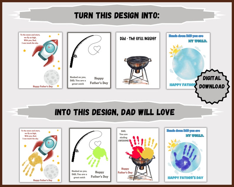 Fathers Day Handprint Art in 6 Designs, Kids Craft Project for a Dad ...