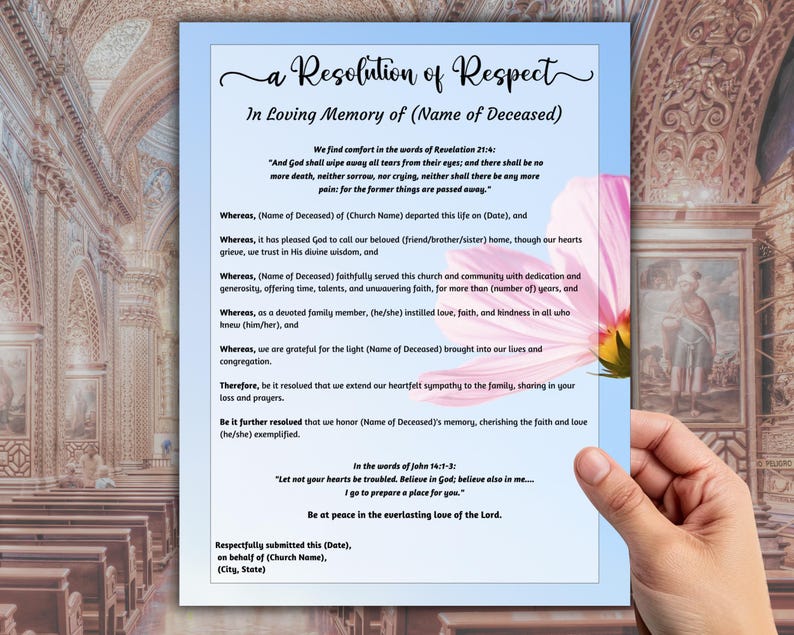Editable Funeral Resolution Letter for Funeral Service, Resolution ...