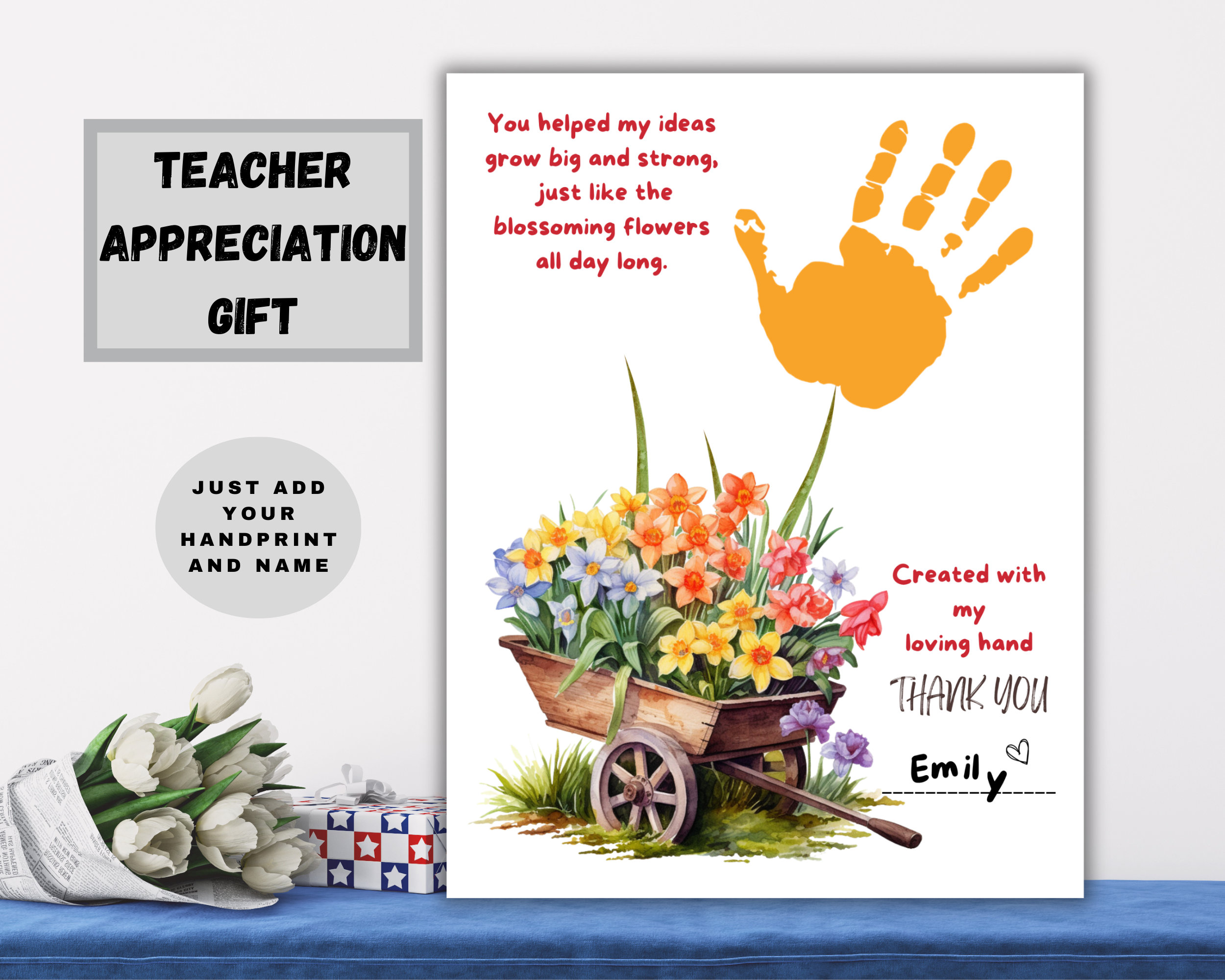Teacher Appreciation Gift, Flower Handprint Art for a Teacher Thank You ...