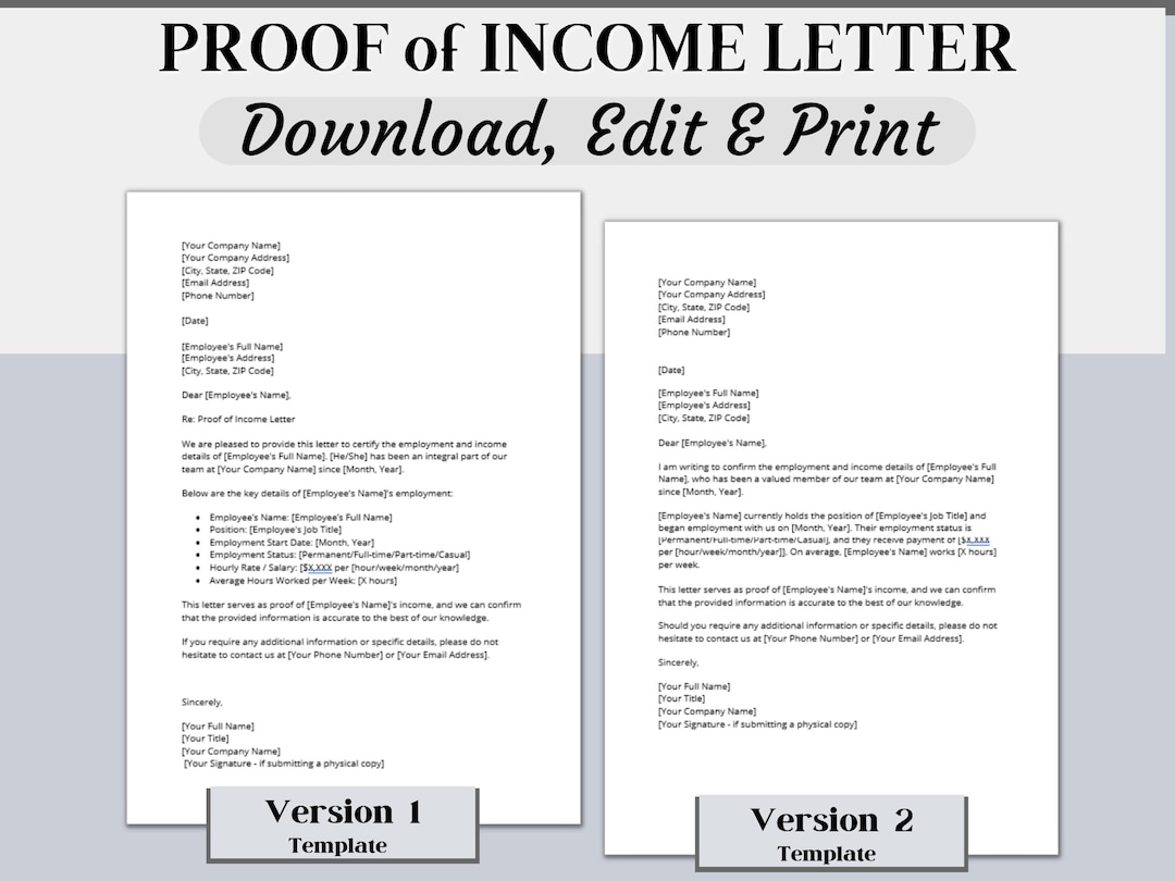Proof of Income Letter Template - Employment Letter - Professional ...