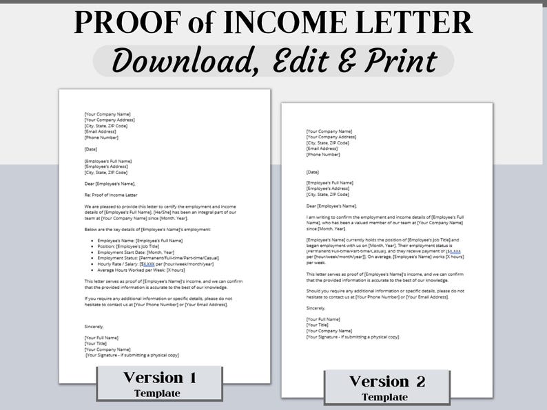 Proof of Income Letter Template - Employment Letter - Professional ...