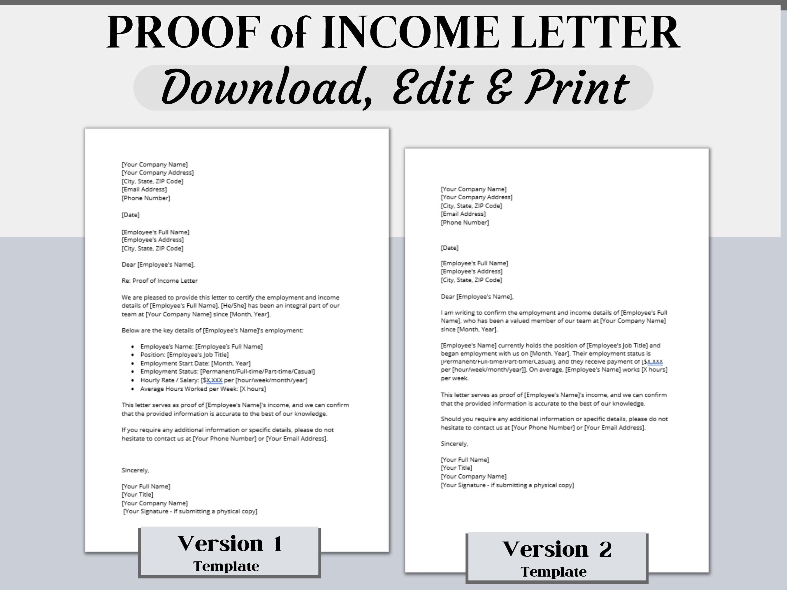 Proof of Income Letter Template - Employment Letter - Professional ...