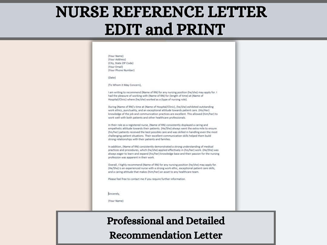 Recommendation Letter for Nurses, Professional Reference Written Letter ...