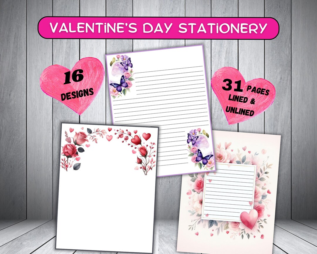 Valentine's Day Printable Stationary Set 16 Designs, Letter Writing ...