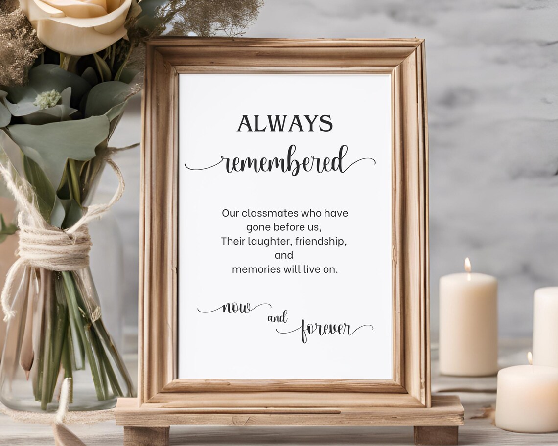 Always Remembered Classmate Memorial Sign High School Reunion Sign ...