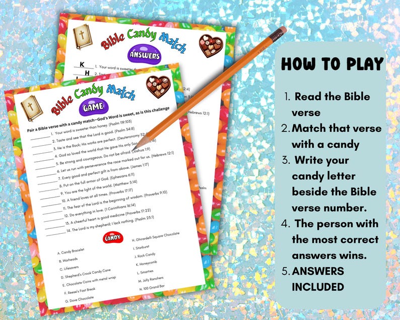 Bible Game, Bible Candy Match Christian Game, Printable Candy Trivia ...
