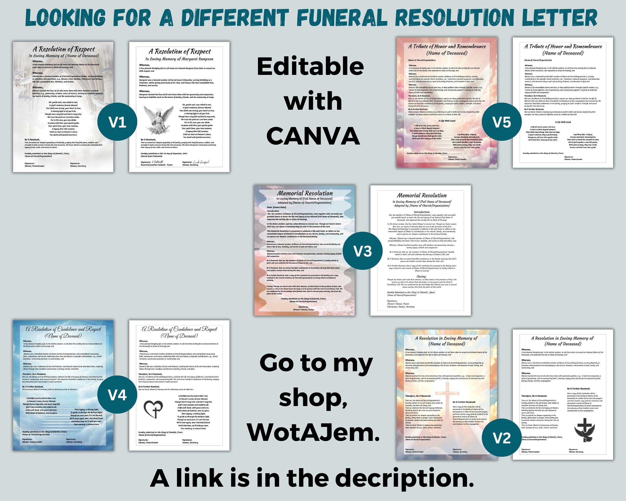 Editable Funeral Resolution Letter of Condolence and Respect, in Loving ...