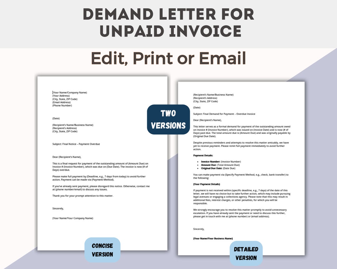 Editable Demand Letter for Unpaid Invoices Short and Detailed Versions ...