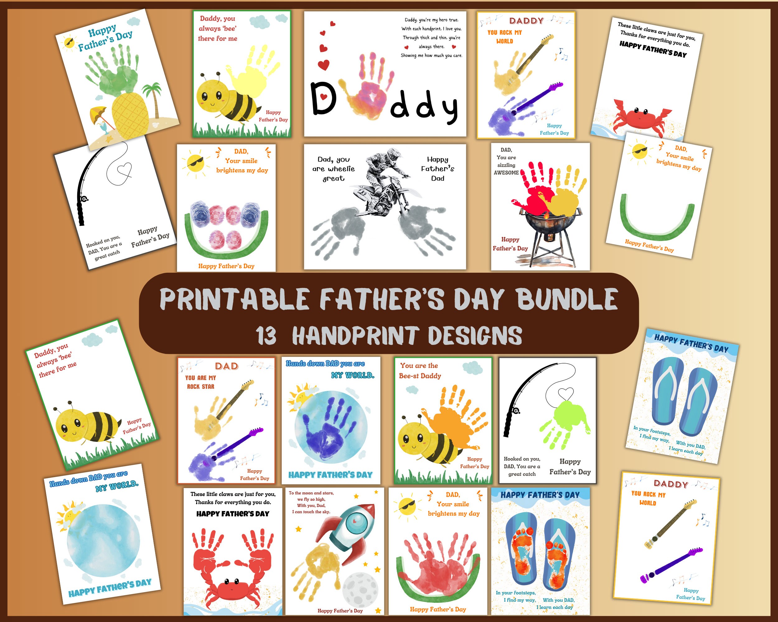 Fathers Day Handprint Art Bundle, Kids Craft Project for a Dad Gift ...