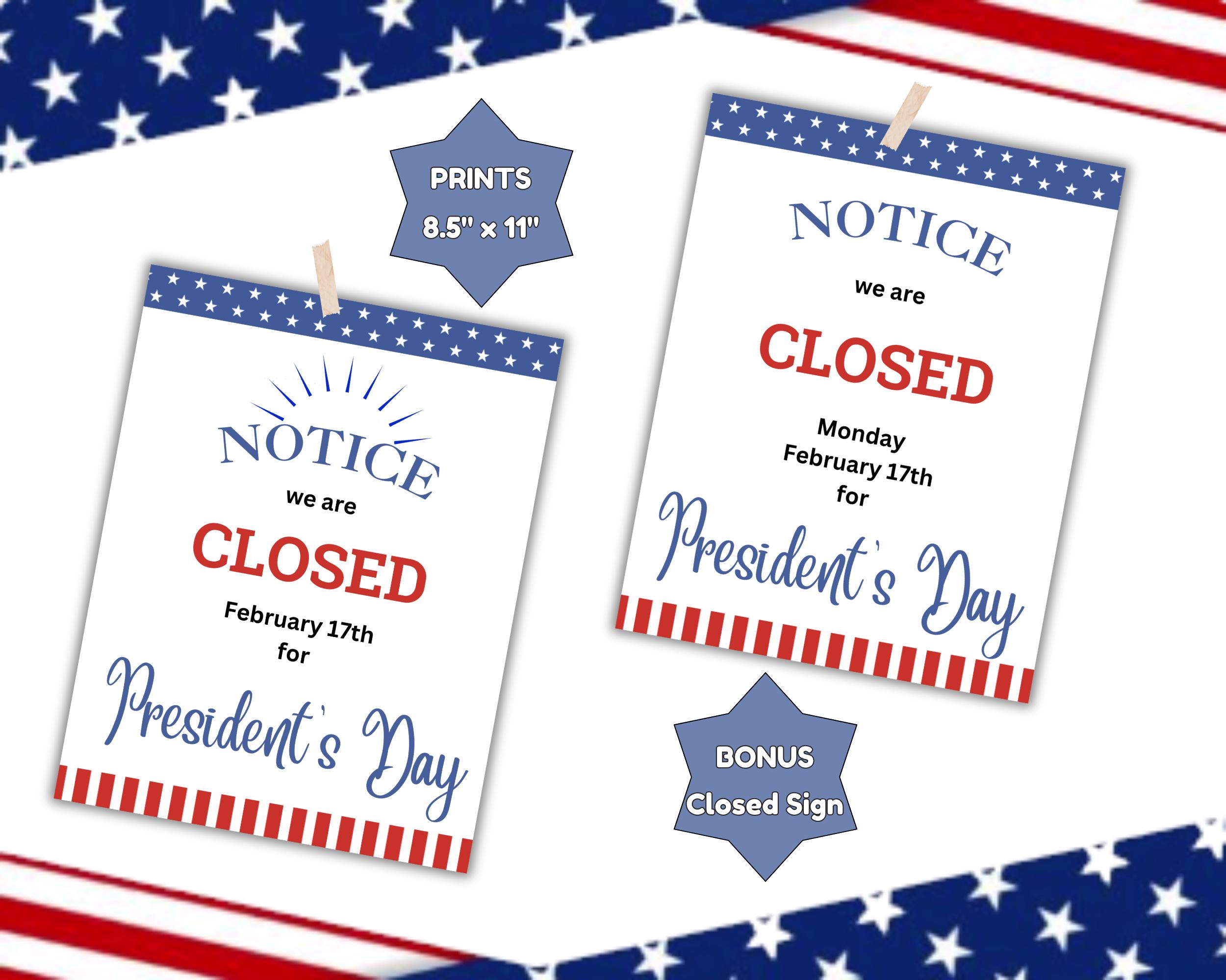 President's Day Closed Sign for Door a Printable Sign, Holiday Closed ...