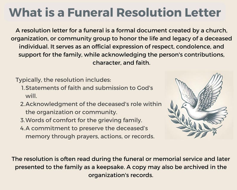 Editable Funeral Resolution Letter for a Funeral Service Church Funeral ...