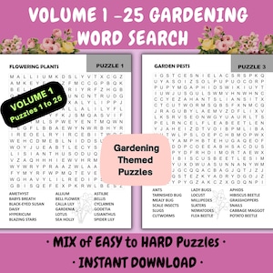 Volume 1 Word Search Puzzles for Adults, 25 Fun Gardening Themed Word ...