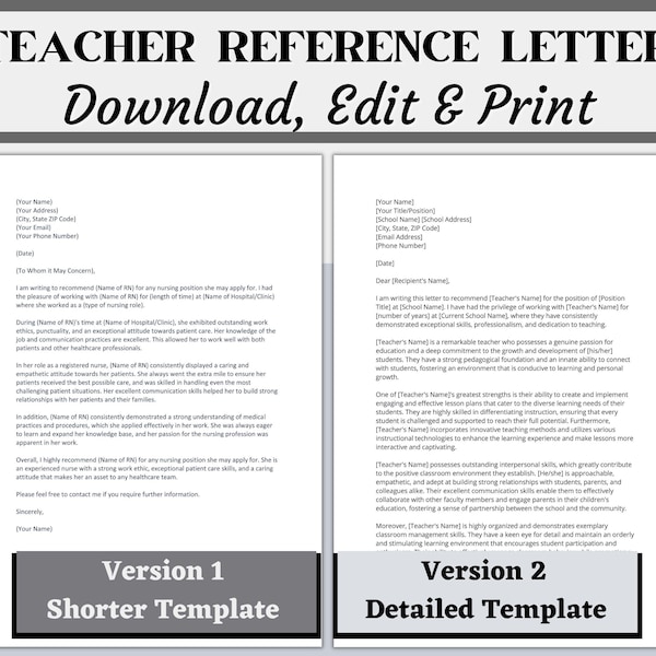 Reference Letter for Teacher - Etsy