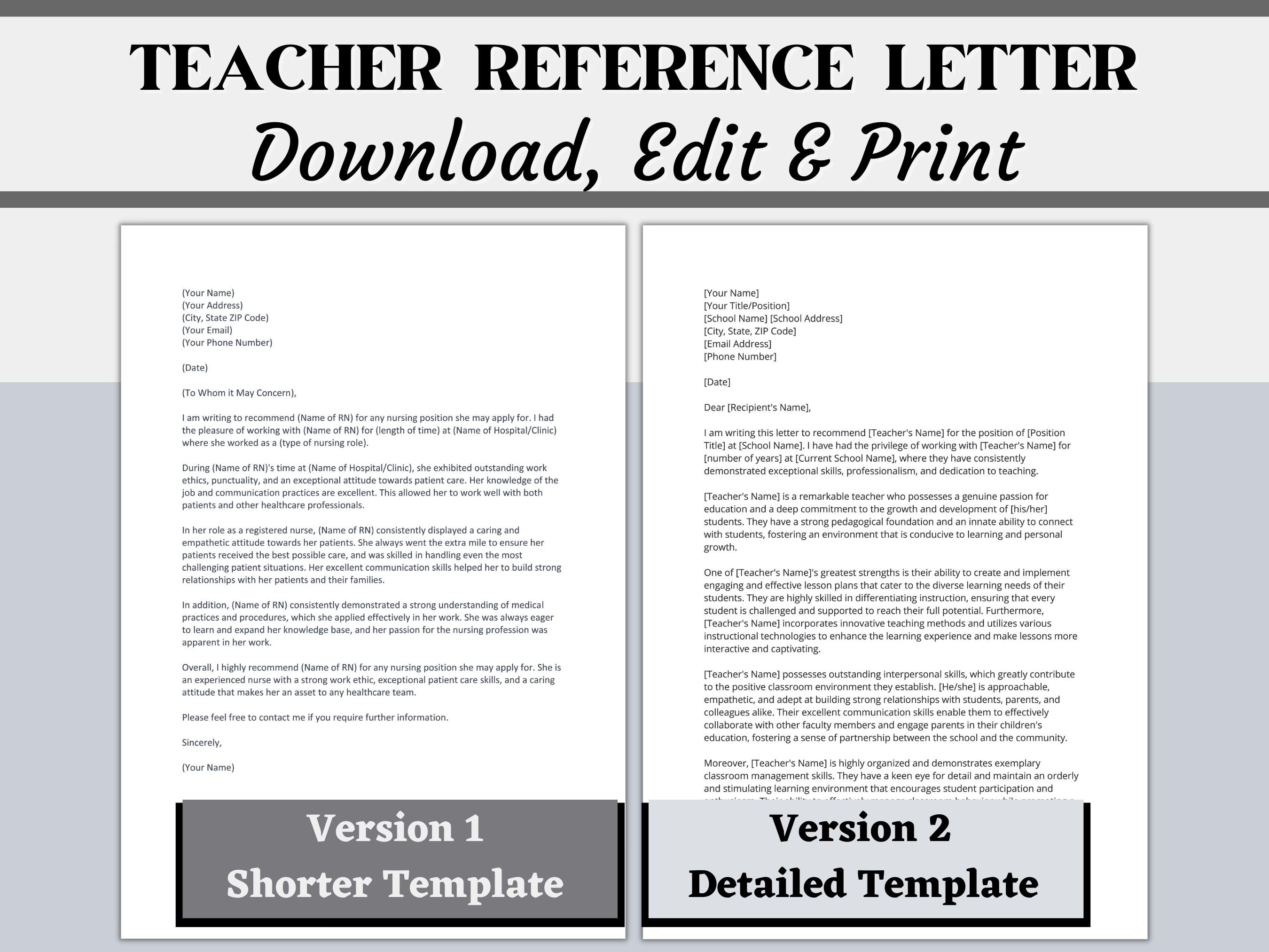 Teachers Letter of Recommendation Template - Capture Your Teachers ...