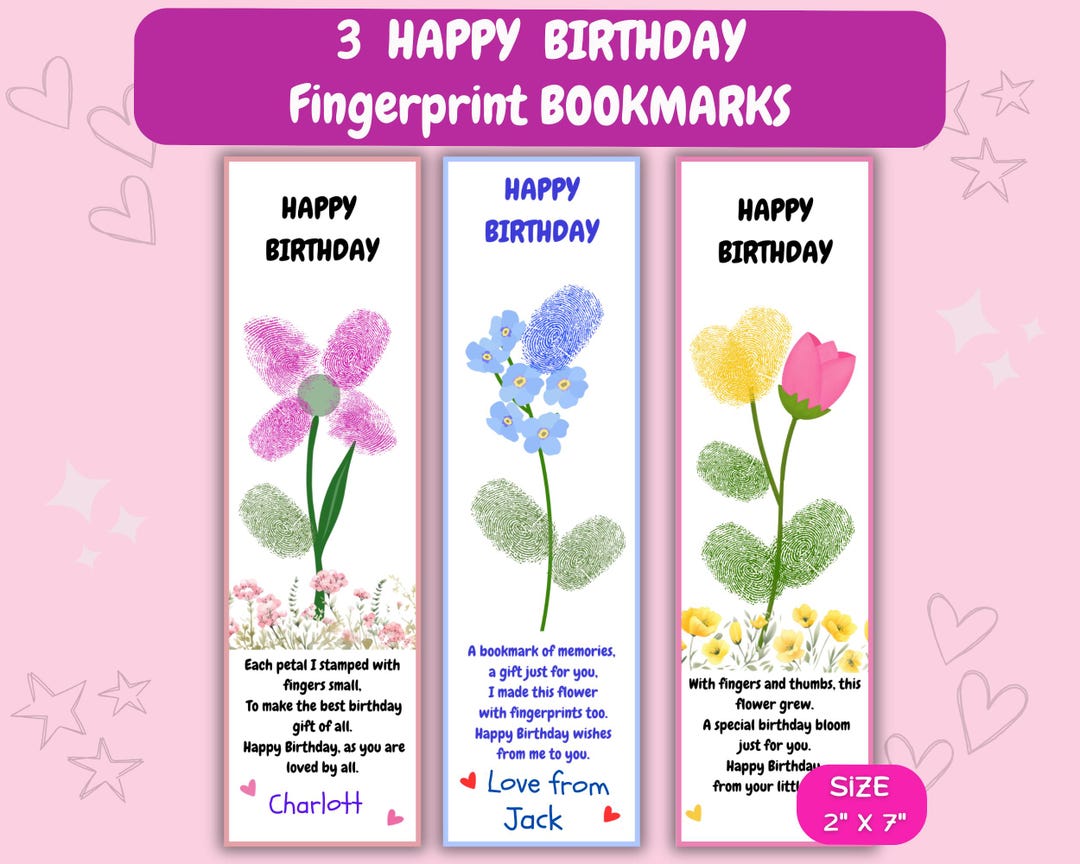 Fingerprint Bookmark Happy Birthday, Printable Kids Fingerprint Art as ...