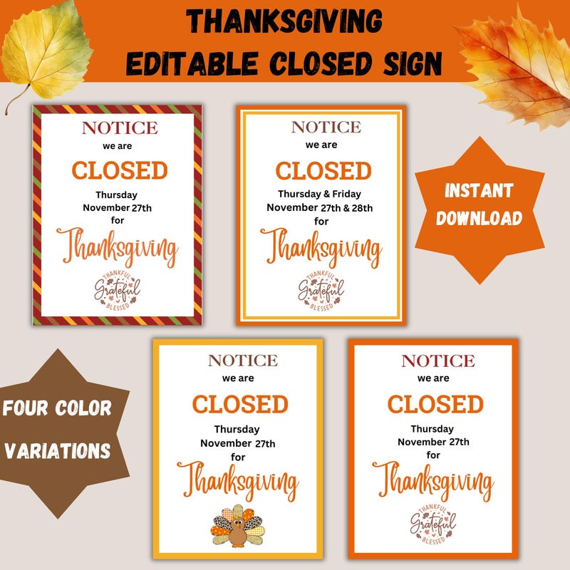 Thanksgiving Store Hours Sign - Etsy