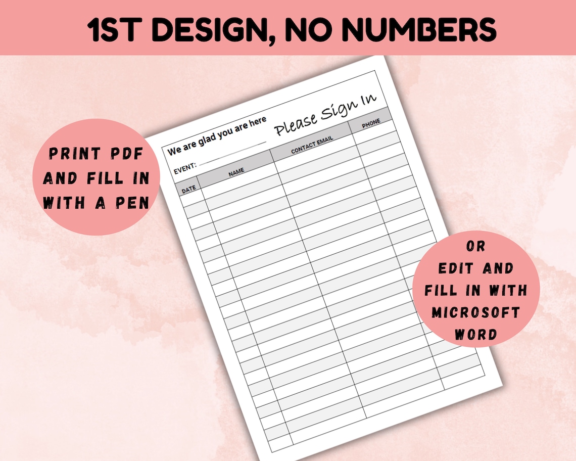 Editable Sign in Sheet, Open House Sign in Template, Attendance Sheet ...