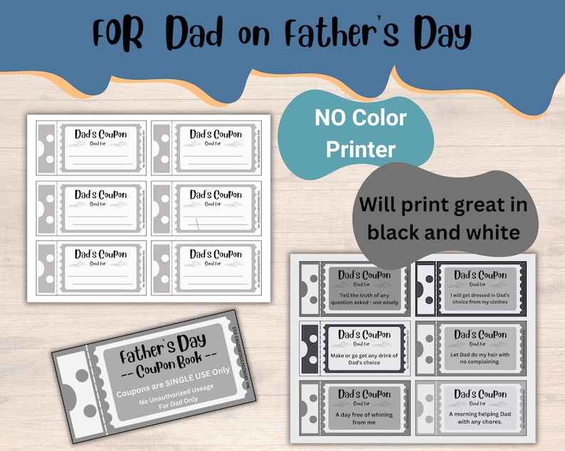 Father's Day Printable Coupon Book, A Gift for Dad on Father's Day: 18 ...